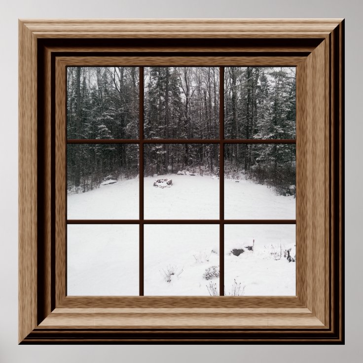 Fake Window Poster Winter Snow Scene With Trees | Zazzle