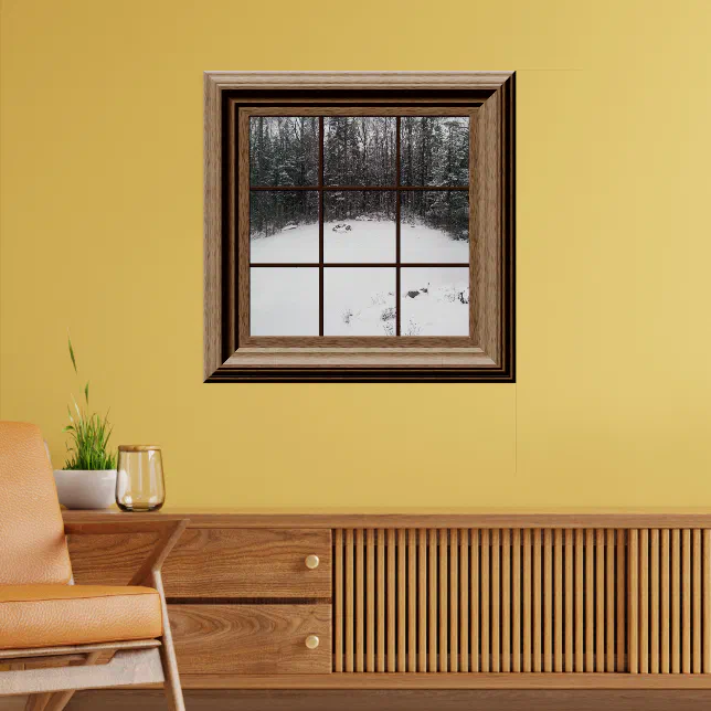 Fake Window Poster Winter Snow Scene With Trees | Zazzle