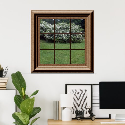 Fake Window Scene Peaceful Lawn Floral Bushes Poster | Zazzle
