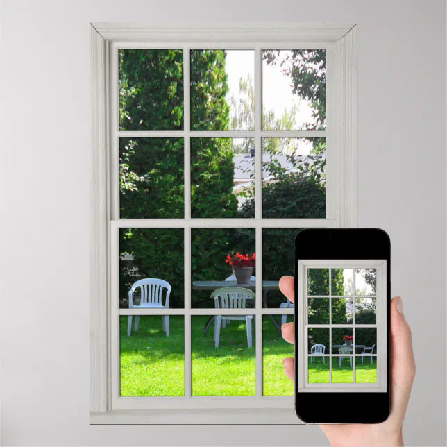 Fake Window - White Wood - Backyard View Poster | Zazzle