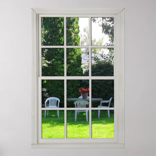 Fake Window - White Wood - Backyard View Poster | Zazzle