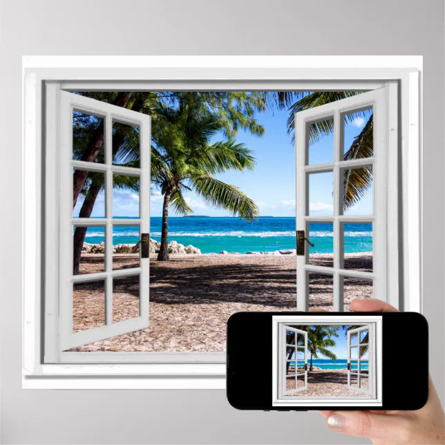 Fake Window With Palm trees on Beach Ocean View Poster | Zazzle