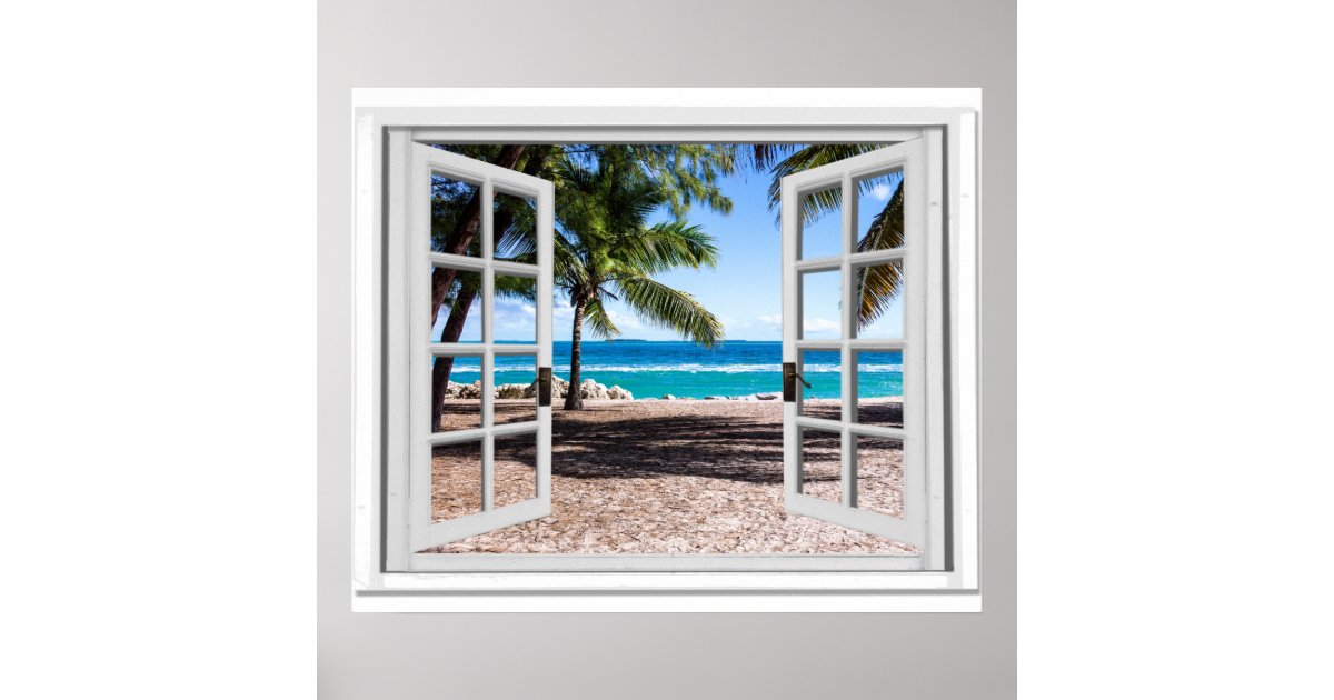 Fake Window With Palm trees on Beach Ocean View Poster | Zazzle