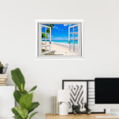 Fake Window With Tropical Beach Ocean View Poster | Zazzle