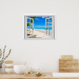 Fake Window With Tropical Beach Ocean View Poster | Zazzle