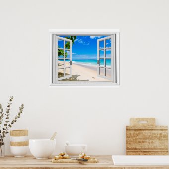 Fake Window With Tropical Beach Ocean View Poster | Zazzle