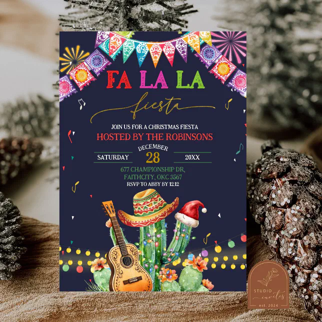 Falala Fiesta Christmas Cactus Holiday Party Invitation | Zazzle