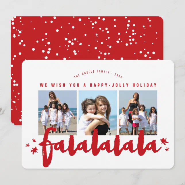 Falalalala Brush Script Stars Modern Photo Collage Holiday Card | Zazzle