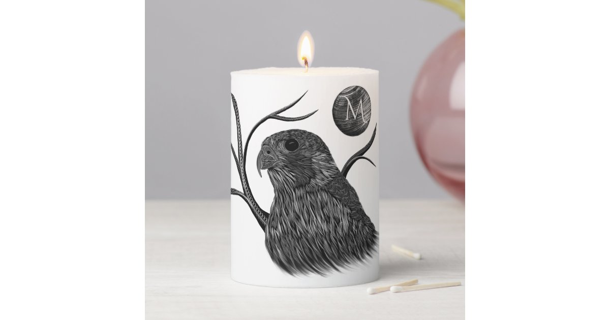 Falcon Full Moon Monogram Pillar Candle | Zazzle