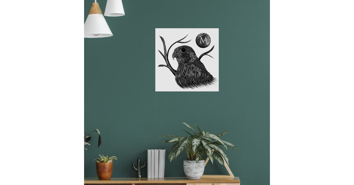 Falcon Full Moon Monogram Poster | Zazzle