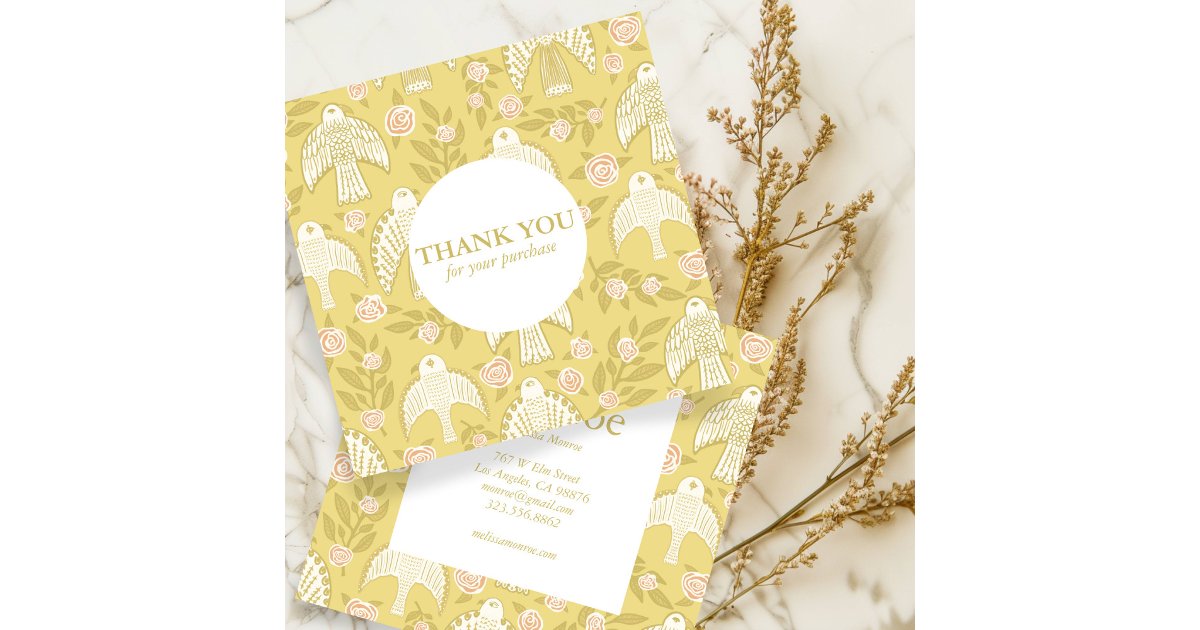 Falcons & Roses Chic Elegant Order Thank You Square Business Card | Zazzle