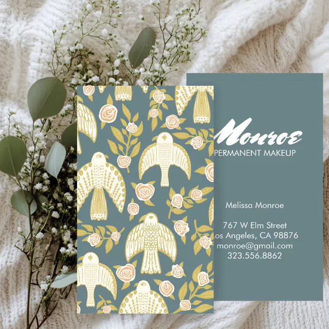 Falcons & Roses Elegant Illustrated Pattern Custom Business Card | Zazzle