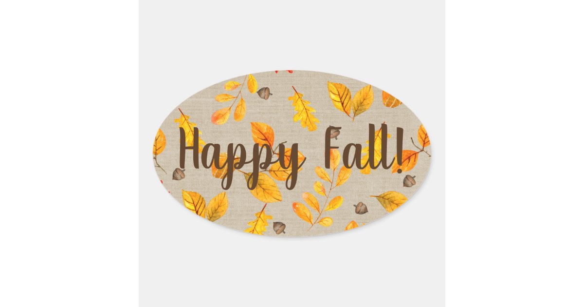 fall acorns and leaves oval sticker | Zazzle