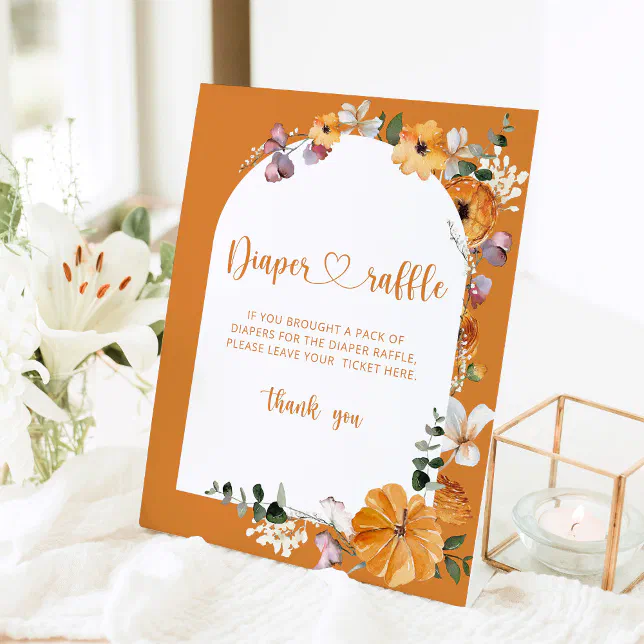 Fall arch pumpkin Diaper raffle Pedestal Sign | Zazzle