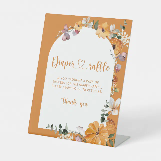 Fall arch pumpkin Diaper raffle Pedestal Sign | Zazzle