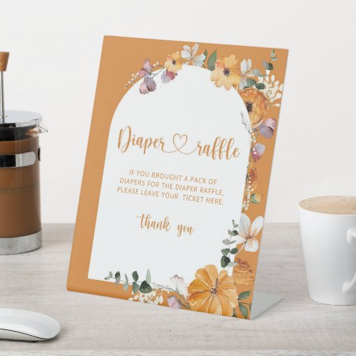 Fall arch pumpkin Diaper raffle Pedestal Sign | Zazzle