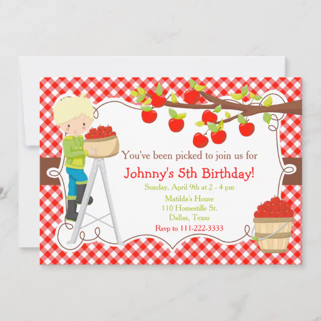 Fall Autumn Apple Picking Blonde Birthday Invitation | Zazzle