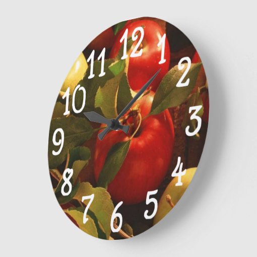 Fall Autumn Apples Design Kitchen Wall Clock | Zazzle