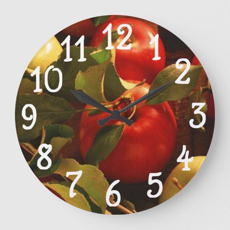 Fall Autumn Apples Design Kitchen Wall Clock | Zazzle