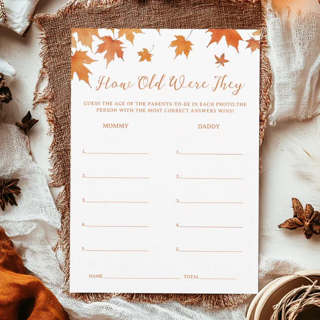 Fall Autumn Baby Shower Guess The Age Game Card | Zazzle