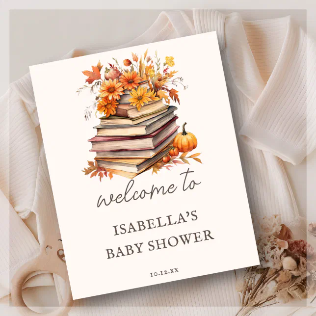 Fall Autumn Book Themed Baby Shower Welcome Sign | Zazzle