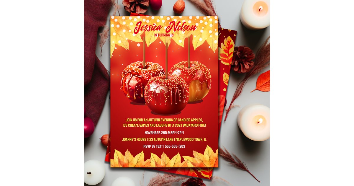Fall Autumn Candied Apple Party Invitation | Zazzle