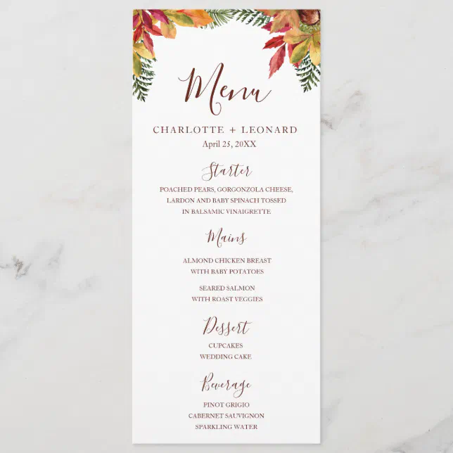 Fall Autumn Dinner Menu template | Zazzle
