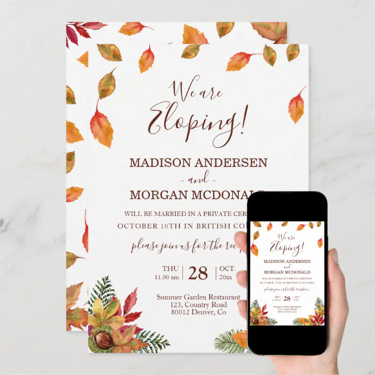 Fall Autumn Elopement reception invitation | Zazzle