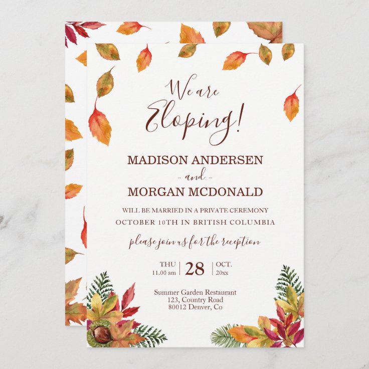 Fall Autumn Elopement reception invitation | Zazzle