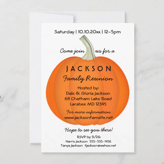 Fall Autumn Family Reunion or Party Pumpkin Invitation | Zazzle