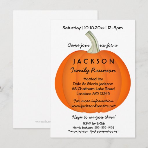 Fall Autumn Family Reunion or Party Pumpkin Invitation | Zazzle