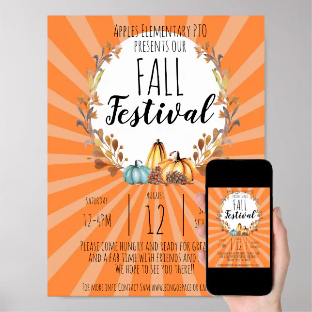 fall autumn festival PTO PTA fundraising Poster | Zazzle