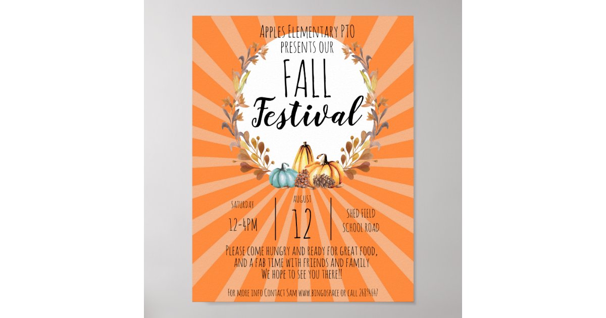 fall autumn festival PTO PTA fundraising Poster | Zazzle