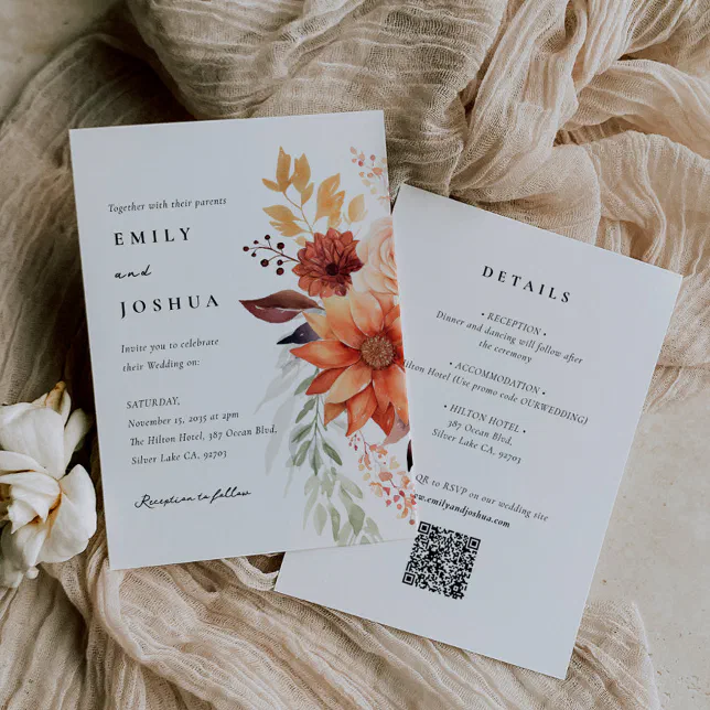 Fall Autumn Floral Boho All in One Wedding Invitation | Zazzle