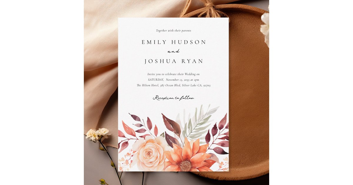 Fall Autumn Floral Boho Wedding Invitation | Zazzle