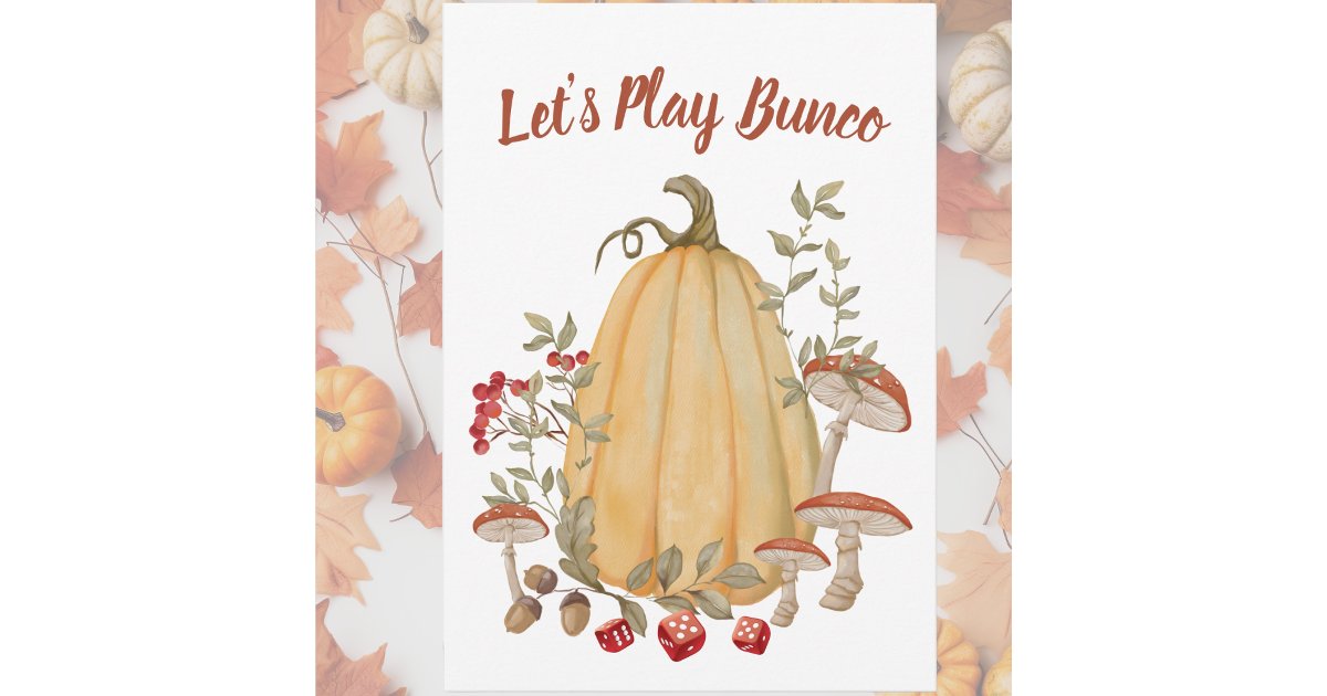 Fall Autumn Floral Pumpkin Bunco Invitation | Zazzle