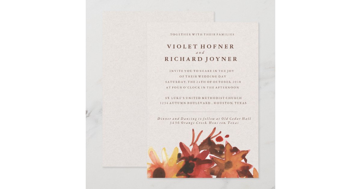 Fall /Autumn Flowers Wedding Invitation | Zazzle