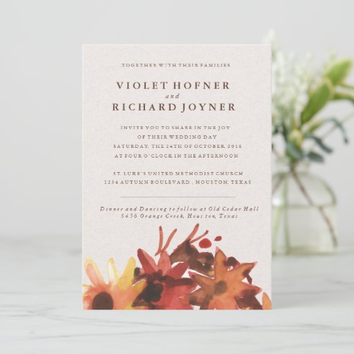 Fall /Autumn Flowers Wedding Invitation | Zazzle