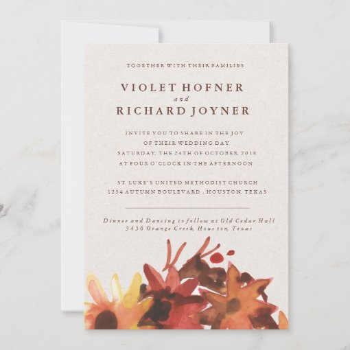 Fall /Autumn Flowers Wedding Invitation | Zazzle