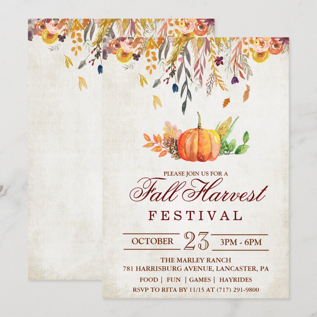 Fall Autumn Harvest Festival Party Invitation | Zazzle