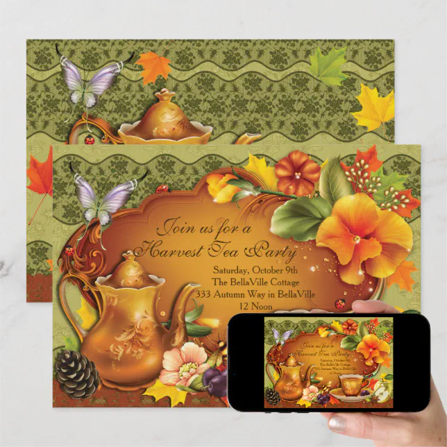 Fall Autumn Harvest Tea Party Invitation | Zazzle