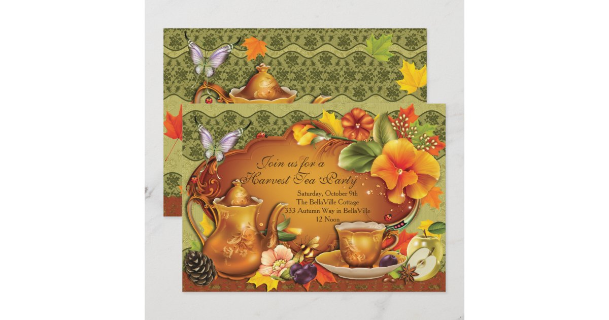 Fall Autumn Harvest Tea Party Invitation | Zazzle