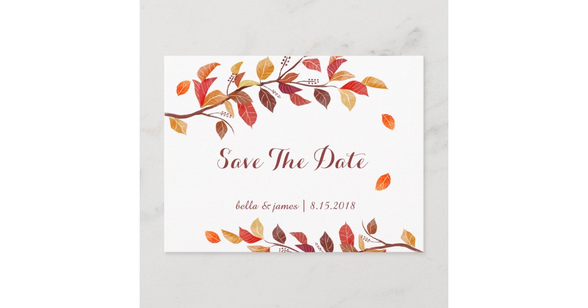 Fall Autumn Leafs Wedding Save The Date Cards | Zazzle