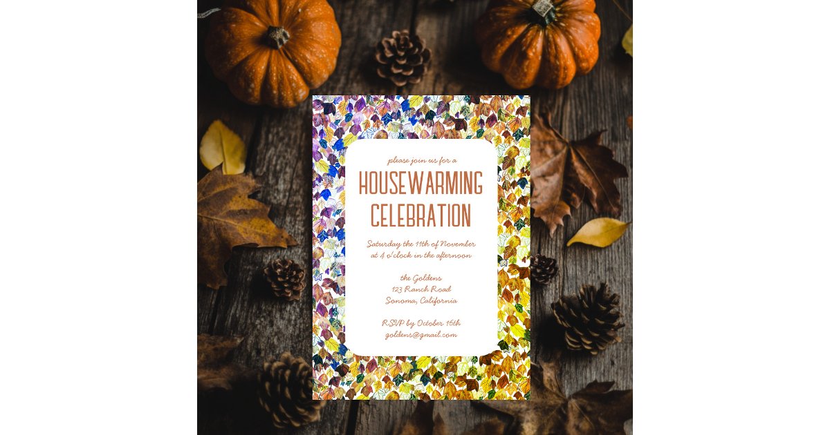 Fall Autumn Leaves Chic Custom HOUSEWARMING PARTY Invitation | Zazzle