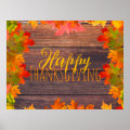 Fall Autumn Leaves On Barn Wood Happy Thanksgiving Poster | Zazzle