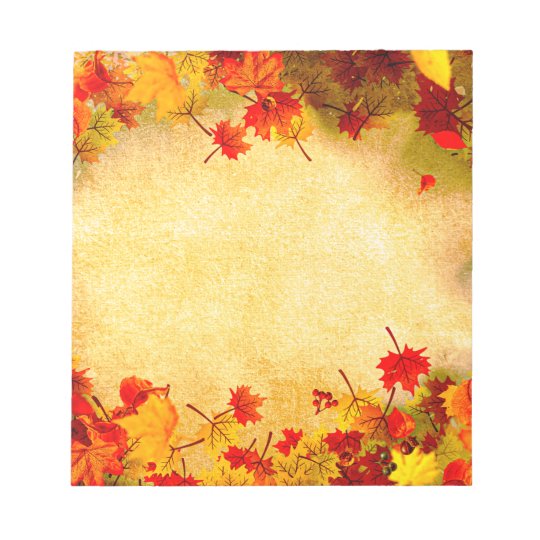 Fall Autumn Leaves on Old Paper Background Notepad | Zazzle.com