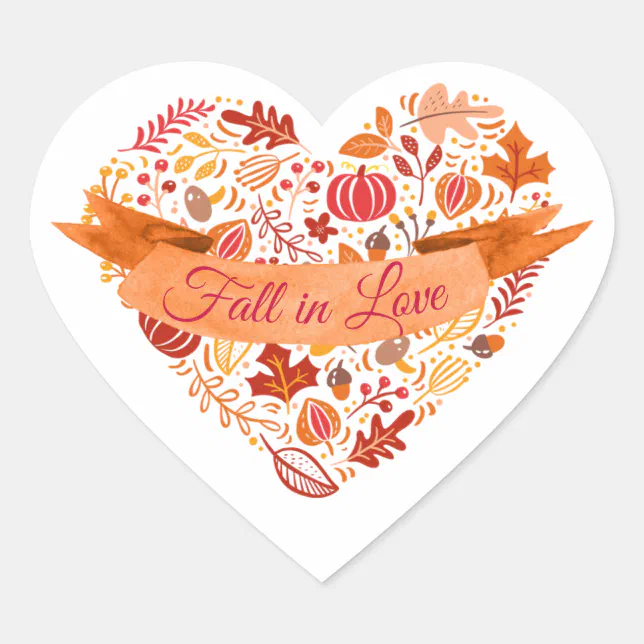 Fall Autumn Leaves Pumpkins Fall in Love Heart Sticker | Zazzle