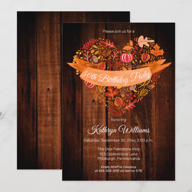 Fall | Autumn Leaves Pumpkins Wood Birthday Party Invitation | Zazzle