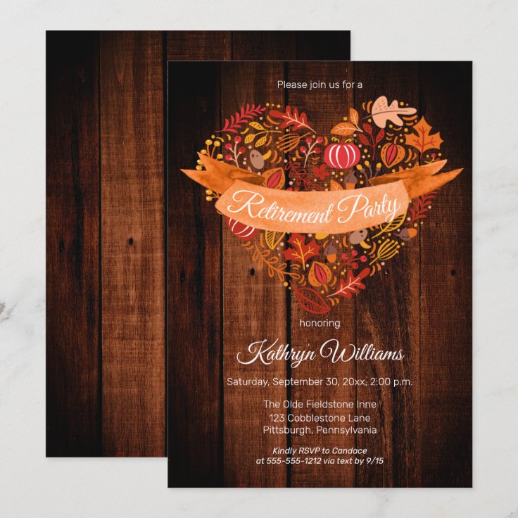 Fall Autumn Leaves Pumpkins Wood Retirement Party Invitation | Zazzle