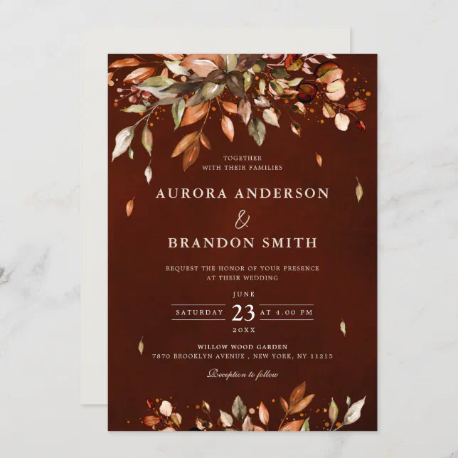 Fall Autumn Leaves Rustic Country Boho Wedding Invitation | Zazzle